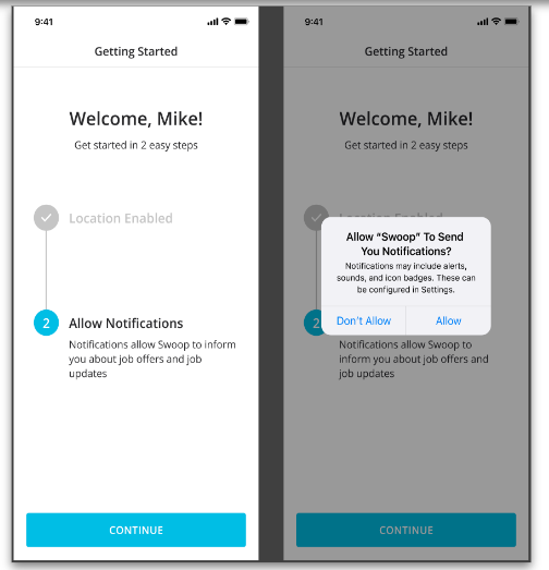 Logging into the mobile app for the first time